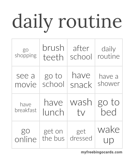 Daily Routine Activities Bingo Card